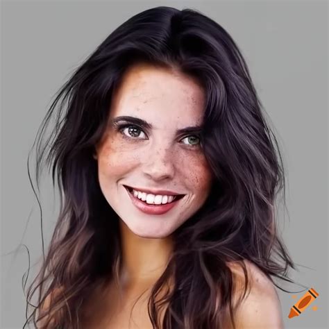 Portrait Of A Beautiful Woman With Freckles And Dark Hair On Craiyon