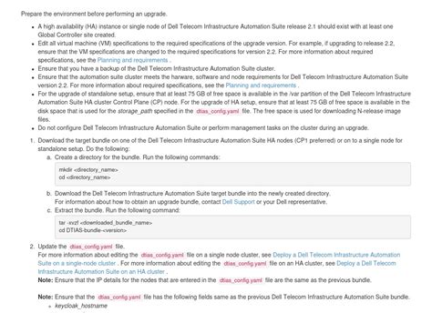 Upgrade Prerequisites Dell Telecom Infrastructure Automation Suite 2 2 Installation And