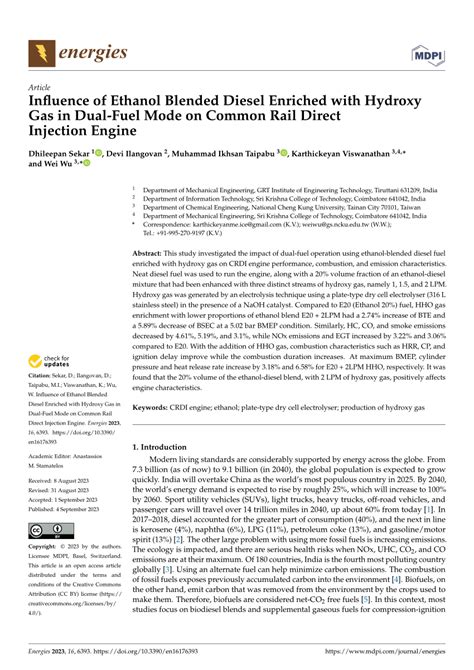 Pdf Influence Of Ethanol Blended Diesel Enriched With Hydroxy Gas In Dual Fuel Mode On Common