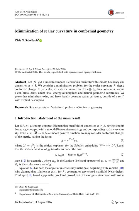 Pdf Minimization Of Scalar Curvature In Conformal Geometry