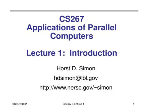 Ppt Cs267 Applications Of Parallel Computers Lecture 1 Introduction