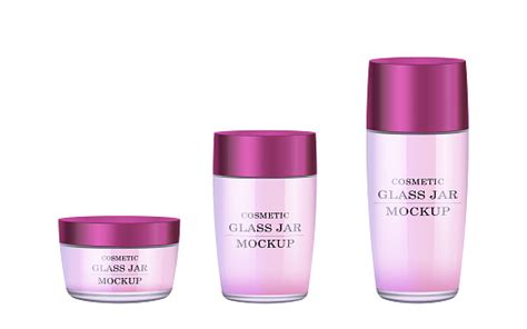 현실적인 흰색 유리 용기 화장품바디 크림 버터 스크럽 재단 크림 젤 피부 관리 자주색 플라스틱 뚜껑을 가진 분말 프리미엄 제품입니다 패키지 템플릿입니다 벡터 설정 모의입니다
