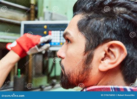 Metal Worker At The Control Panel Of A CNC Machine Stock Photo Image Of Machine Coordinate