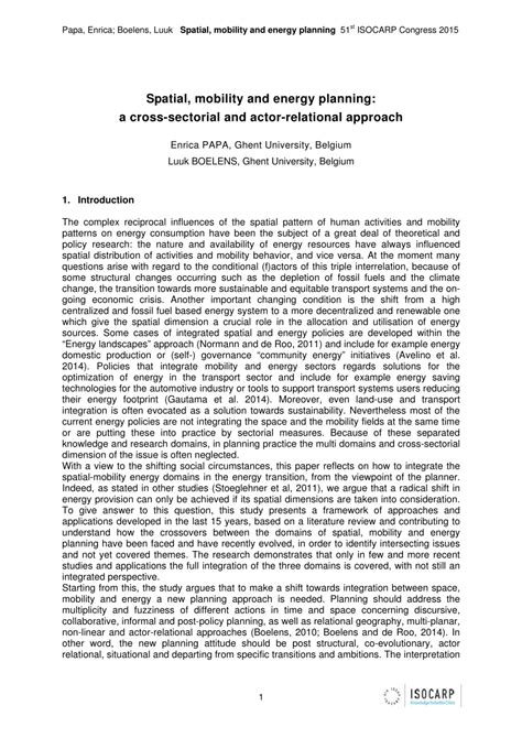 Pdf Spatial Mobility And Energy Planning A Cross Sectorial And