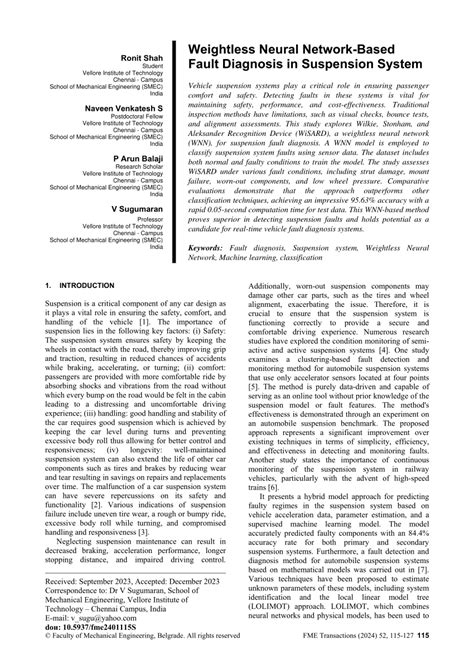 PDF Weightless Neural Network Based Fault Diagnosis In Suspension System