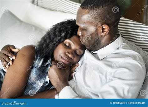 African American Couple Cuddling In Bed Stock Image Image Of Apartment Affectionate 108686839