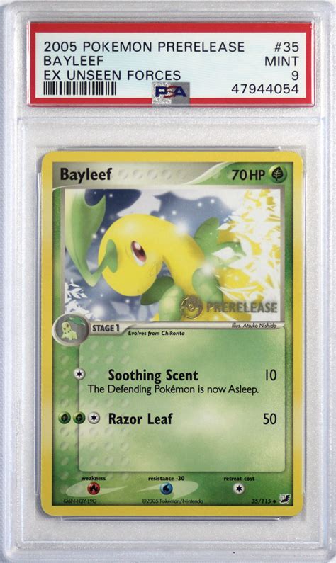2005 Pokemon Ex Unseen Forces 35 Pre Release Bayleef Psa 9 Card