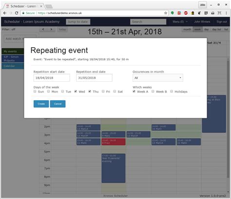 repeating events — xronos scheduler user guide