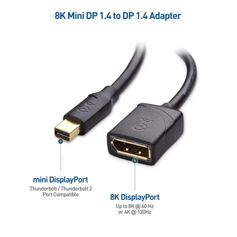 Cable Matters 2 Pack 8k Mini Displayport To Displayport 1 4 Adapter Mini Dp To Dp 1 4 In Black