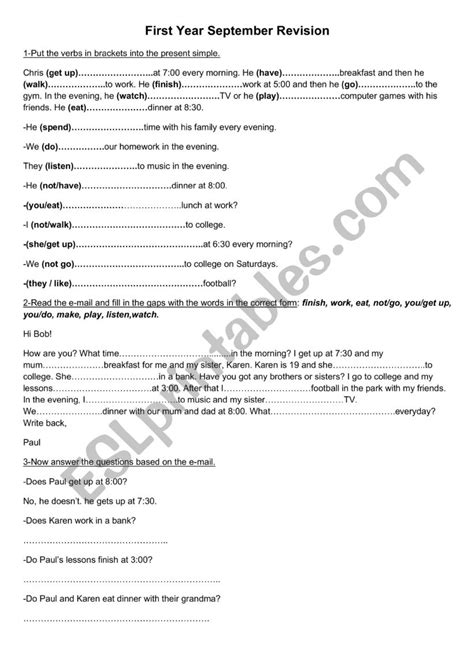 Revision Exercises Esl Worksheet By Rjouba