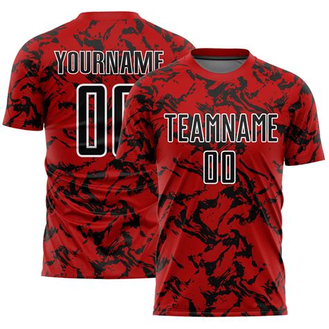 Custom Red Black White Abstract Fluid Sublimation Soccer Uniform Jersey