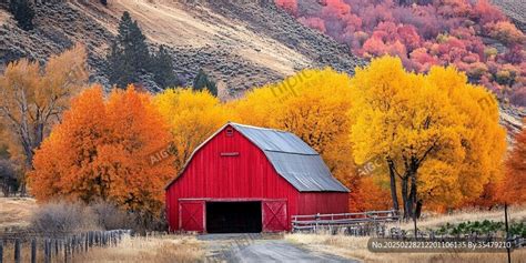 Ai创作图秋天 谷仓 红色 山谷 树木 秋叶 农场 乡村 自然 宁静 色彩斑斓 户外 摄影 风景 昵图网