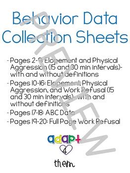 Behavior Data Collection Sheets By Adapt Them TPT
