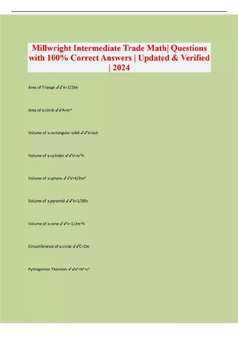Millwright Intermediate Trade Math Questions With 100 Correct Answers Updated And Verified