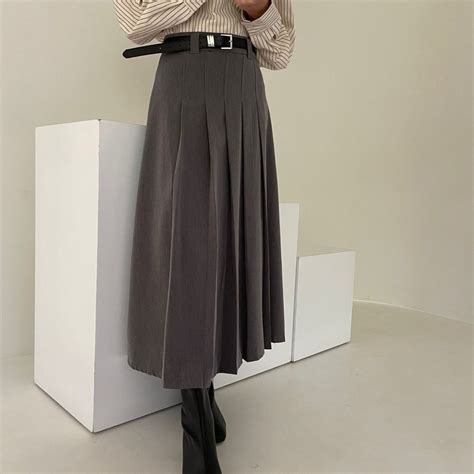 정룸 🤎벨트증정🤎 겨울 롱스커트 플리츠 빅사이즈 치마 플레어 키큰녀 하객룩 결혼식 A라인치마 풀 햅번 핀턱 밸트 벨트 하비 통통녀 단정 회사원 직장인 출근 Xl 라지