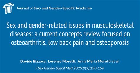 Sex And Gender Related Issues In Musculoskeletal Diseases A Current Concepts Review Focused On