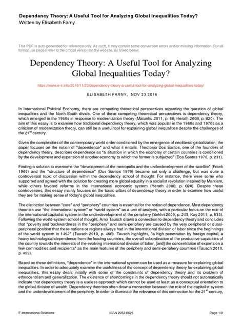 Dependency Theory A Useful Tool For Analyzing Global Inequalities Today