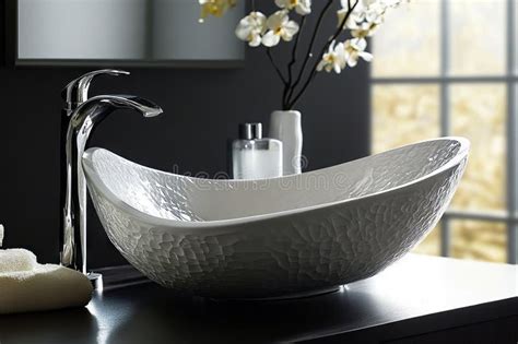 A White Sink Sitting On Top Of A Black Counter Top Stock Image Image Of Right Sides 332108877