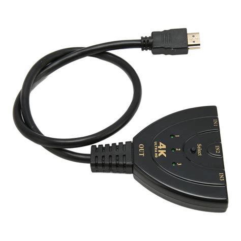 Hd Multimedia Interface Switcher 3 Led Indicators 3 In 1 Out Plug And Play Black Hd Multimedia