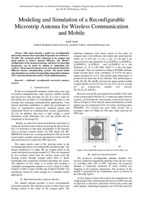 Pdf Modeling And Simulation Of A Reconfigurable Microstrip Antenna For Wireless Communication