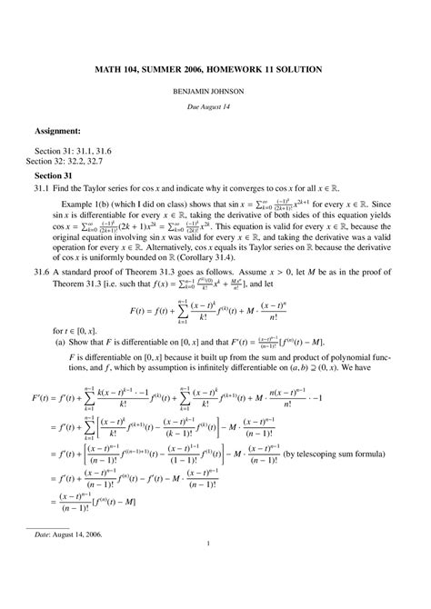 Solutions For Homework 11 Introduction To Analysis Math 104 Docsity