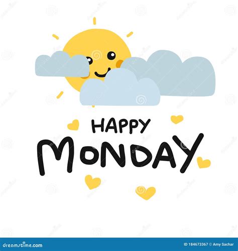 Happy Monday Cute Sun Smile And Cloud Cartoon Vector Illustration Doodle Style Stock Vector