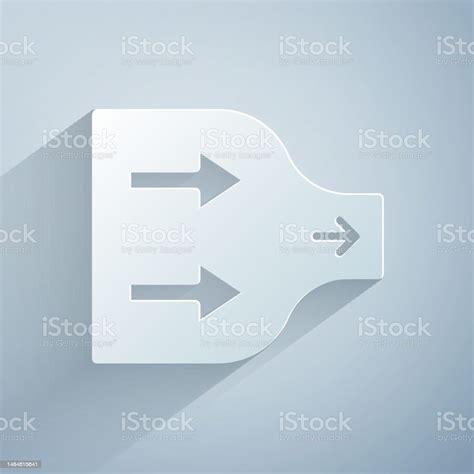 회색 배경에 격리된 용지 컷 화살표 아이콘입니다 방향 화살표 머리 기호입니다 탐색 포인터 기호입니다 종이 아트 스타일 벡터 3차원 형태에 대한 스톡 벡터 아트 및 기타