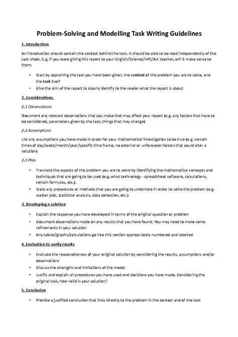 Psmt Writing Guidelines Problem Solving And Modelling Task Writing