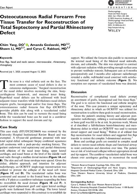 Osteocutaneous Radial Forearm Free Tissue Transfer For Reconstruction