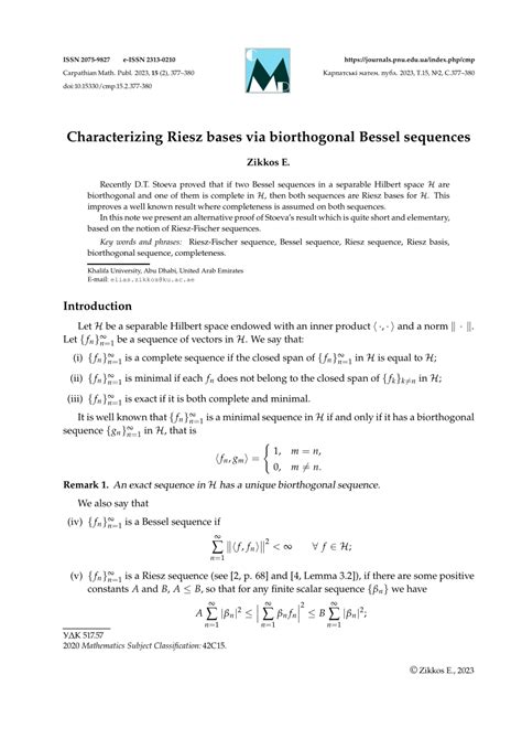 Pdf Characterizing Riesz Bases Via Biorthogonal Bessel Sequences