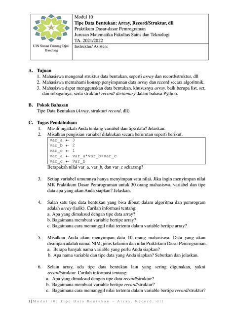 Modul 10 Array Dan Structure Modul 10 Tipe Data Bentukan Array