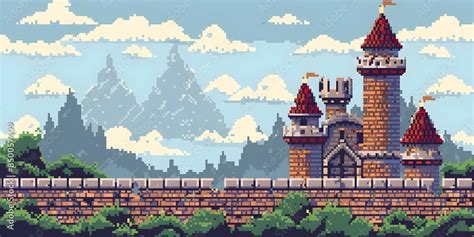8 Bit Castle Towers Embracing Retro Video Game Style And Vintage Graphics Concept Retro Style