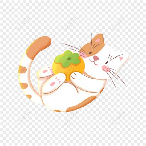 抱著柿子的小貓png圖案素材免費下載，可愛卡通圖片，尺寸1000 × 1000px Lovepik