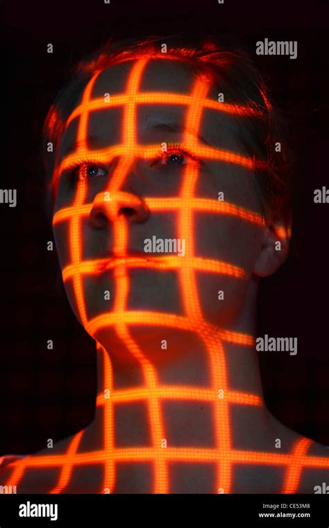 Biometric Symbol Photo Automatic Face Detection By A Laser Scanner 3d Model Of A Female Face