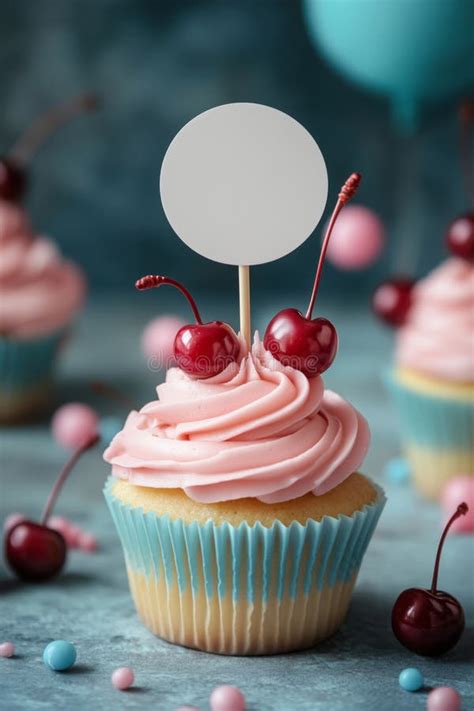Quequitos Festivos Con Cerezas Y Globos De Colores Foto De Archivo Imagen De Indulgencia