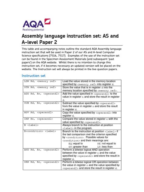 Aqa 75162 75172 Ali Pdf Assembly Language Computer Hardware