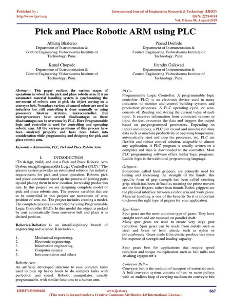 Pick And Place Robotic Arm Using Plc Abhiraj Bhalerao Prasad Doifode Pdf Programmable Logic