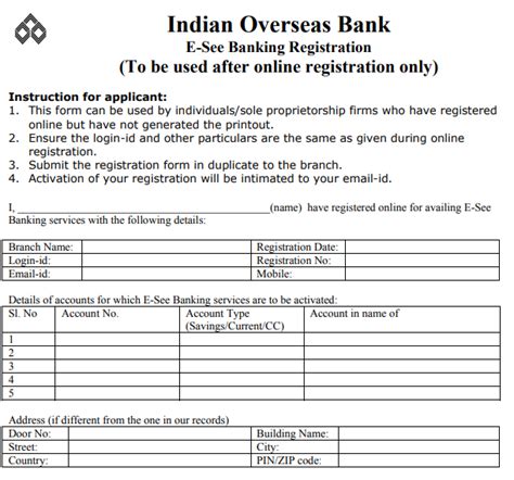 IOB Net Banking Registration Form For Current Account PDF Correction Process