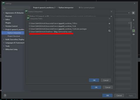 onedrive folder included in all interpreter paths can t figure out why ides support intellij