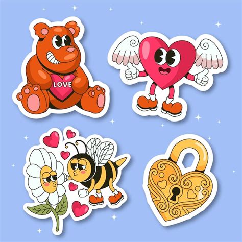 플랫 발렌타인 데이 스티커 컬렉션 무료 벡터