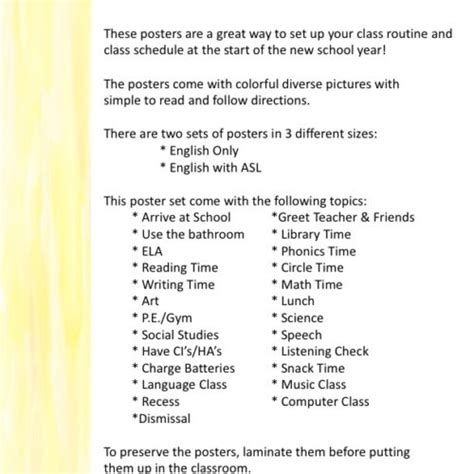 Classroom Routine And Schedule Posters Multiple Sizes In English And Asl Classful
