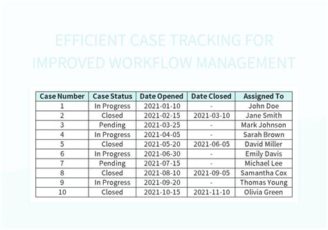 Efficient Case Tracking For Improved Workflow Management Excel Template