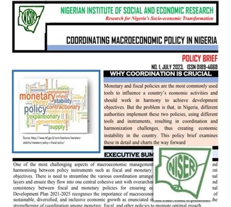 Niser Policy Briefs Coordinating Macroeconomic Policy In Nigeria Niser