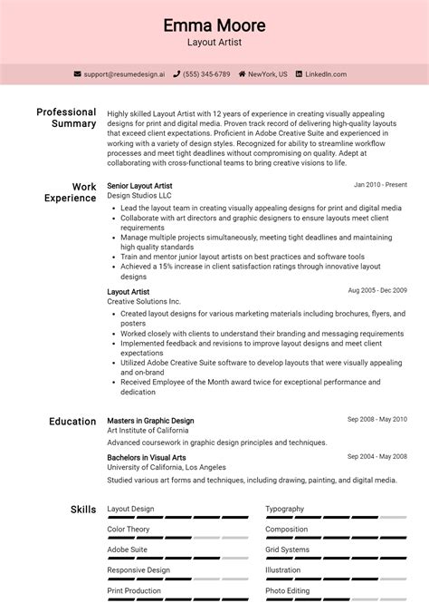 14 Layout Artist Resume Examples And Templates For 2025 Resumedesignai