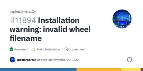 Installation Warning Invalid Wheel Filename · Explosion Spacy