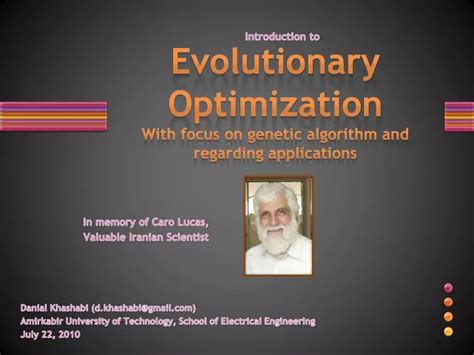 Ppt Evolutionary Optimization Wi Th Focus On Genetic Algorithm And