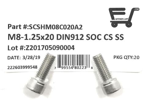 20 M8 125 X20 Stainless Steel Socket Head Socket Cap Screws Din912