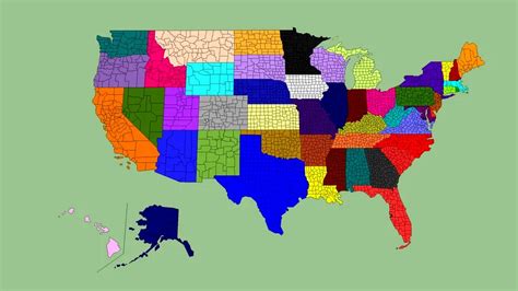 Us Counties Map 3d Model