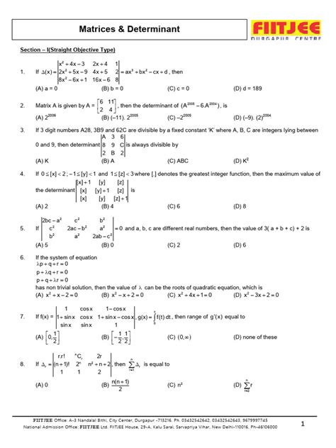 Matrices And Determinant Mains Clip 1 Pdf