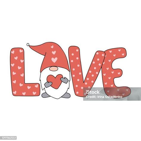 레터링 사랑 귀여운 발렌타인 노움 스칸디나비아 스타일의 벡터 일러스트레이션 만화 스타일 인사말 엽서 카드에 대한 그림 귀여운에 대한 스톡 벡터 아트 및 기타 이미지 Istock